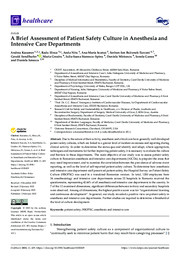 (PDF) A Brief Assessment of Patient Safety Culture in Anesthesia and ...