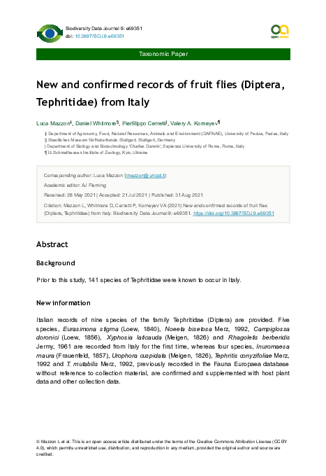 (PDF) New and confirmed records of fruit flies (Diptera, Tephritidae ...