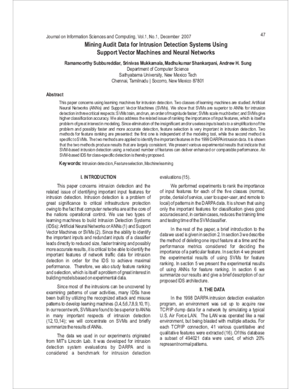 Pdf Mining Audit Data For Intrusion Detection Systems Using Support