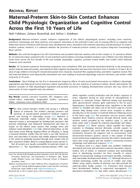 (PDF) Maternal-Preterm Skin-to-Skin Contact Enhances Child Physiologic ...