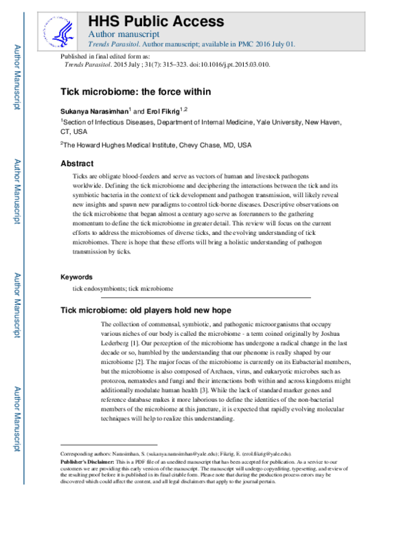 (PDF) Tick microbiome: the force within