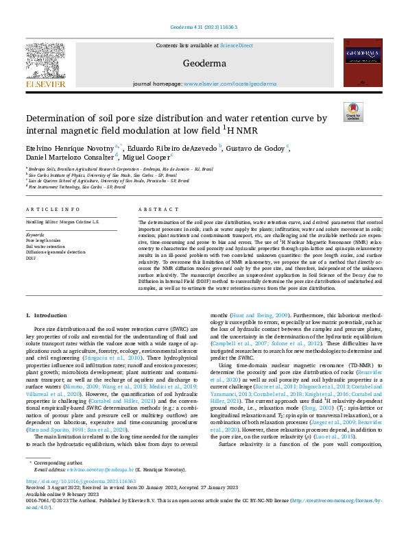 (PDF) Determination of soil pore size distribution and water retention ...