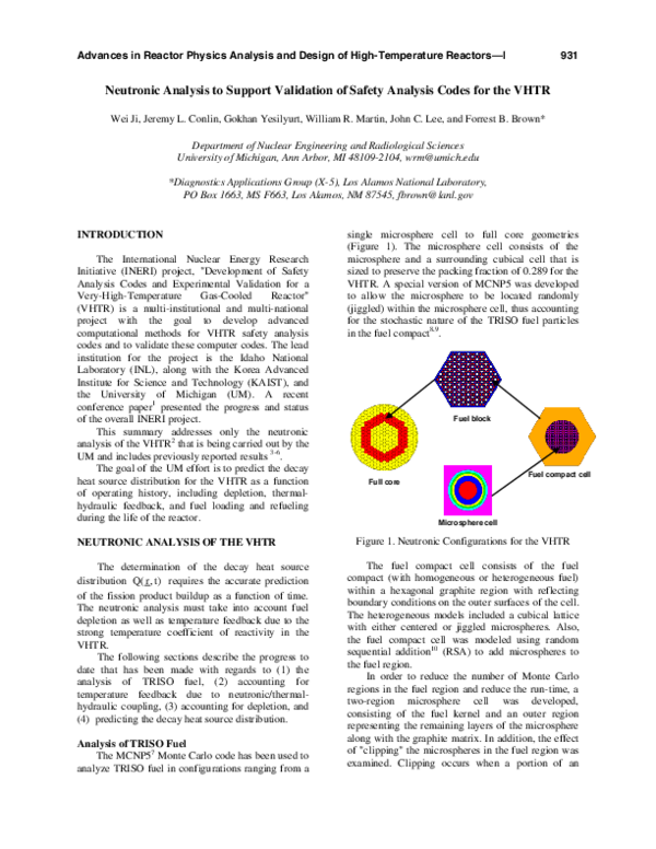 (PDF) Neutronic analysis to support validation of safety analysis codes for the VHTR