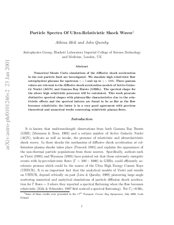 (PDF) Particle Spectra Of Ultra-Relativistic Shock Waves