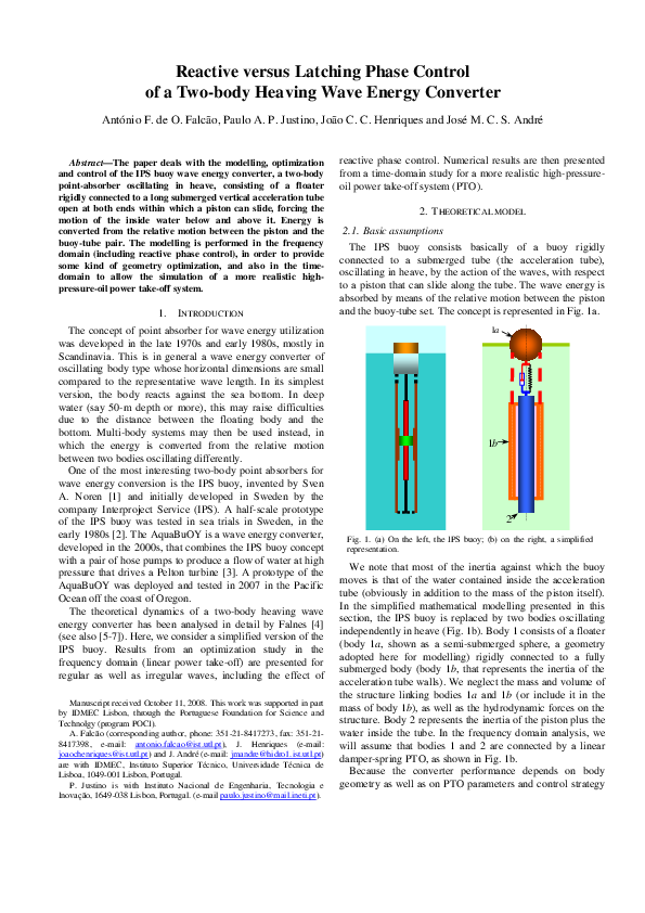 (PDF) Reactive versus latching phase control of a two-body heaving wave energy converter