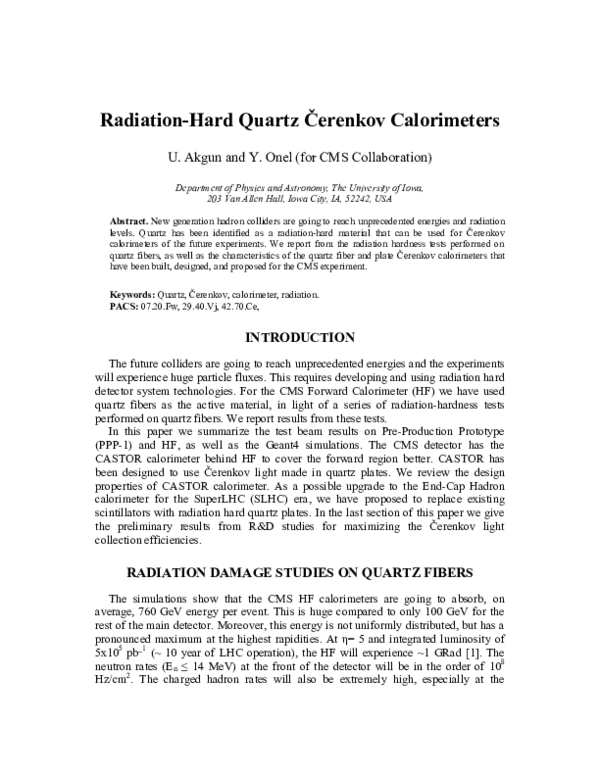 (PDF) Radiation-Hard Quartz Čerenkov Calorimeters