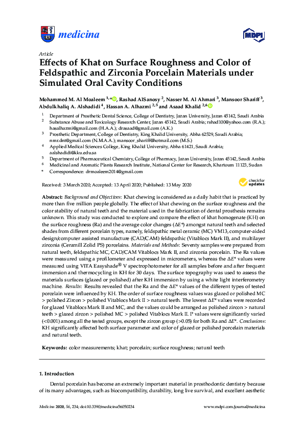 (PDF) Effects of Khat on Surface Roughness and Color of Feldspathic and ...