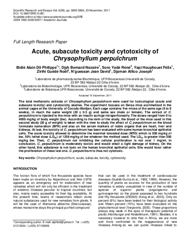 (PDF) Acute, subacute toxicity and cytotoxicity of