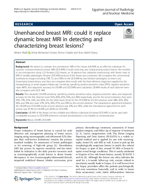 (PDF) Unenhanced breast MRI: could it replace dynamic breast MRI in ...