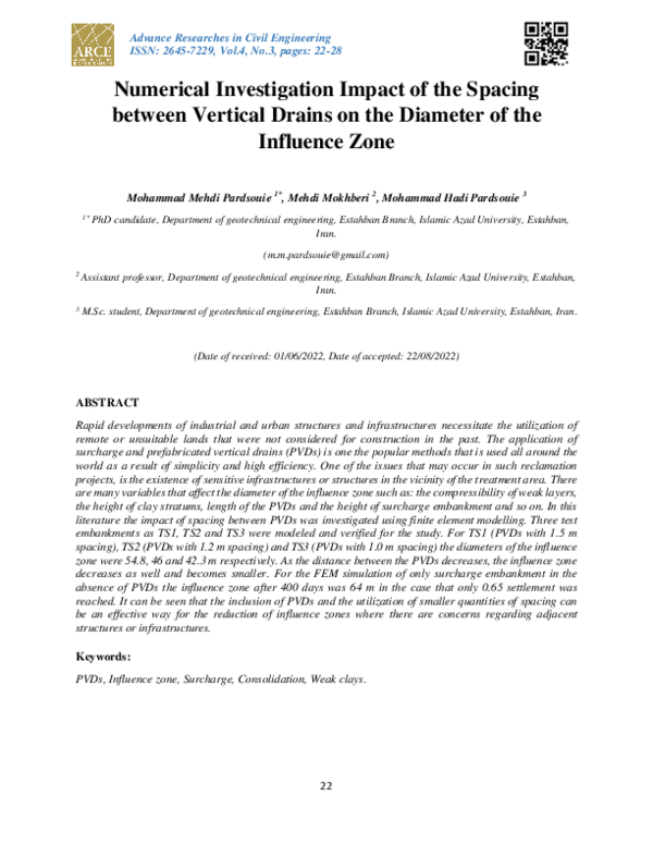 (PDF) Numerical Investigation Impact of the Spacing between Vertical Drains on the Diameter of ...