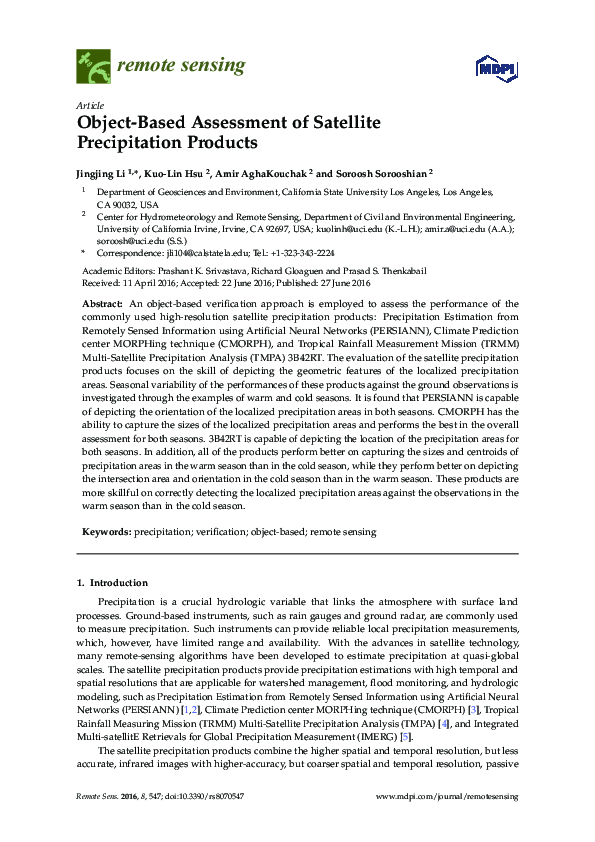 Pdf Object Based Assessment Of Satellite Precipitation Products