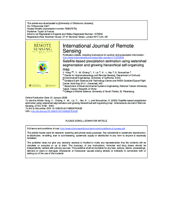 Pdf Satellite‐based Precipitation Estimation Using Watershed Segmentation And Growing
