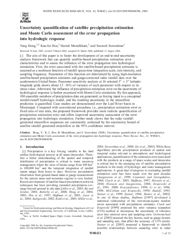 (PDF) Uncertainty quantification of satellite precipitation estimation and Monte Carlo ...