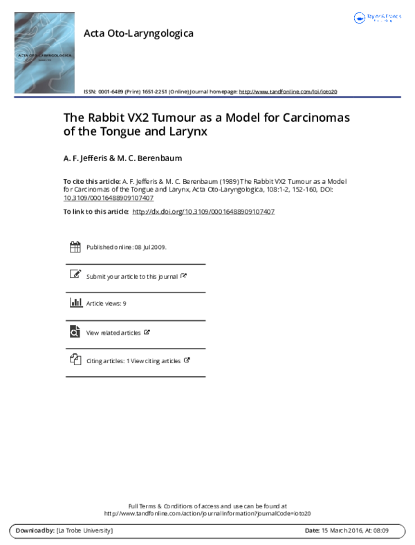 (PDF) The Rabbit VX2 Tumour as a Model for Carcinomas of the Tongue and ...