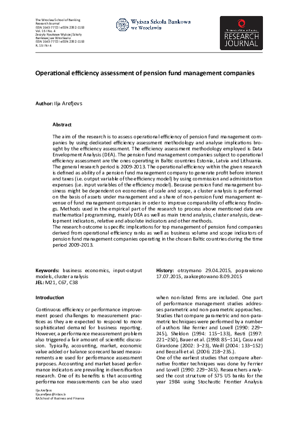 (PDF) Operational Efficiency Assessment of Pension Fund Management ...