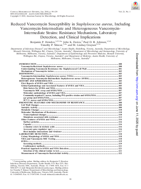 (PDF) Reduced Vancomycin Susceptibility in Staphylococcus aureus , Including Vancomycin ...