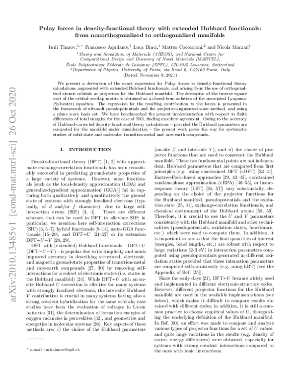 (PDF) Pulay forces in density-functional theory with extended Hubbard ...
