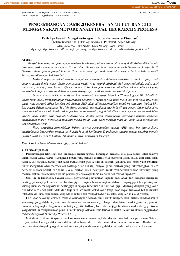 (PDF) Pengembangan Game 2D Kesehatan Mulut Dan Gigi Menggunakan Metode Analytical Heurarchy ...