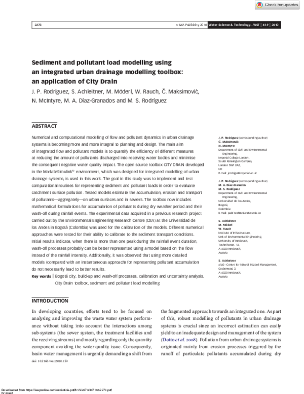 (PDF) Sediment and pollutant load modelling using an integrated urban ...