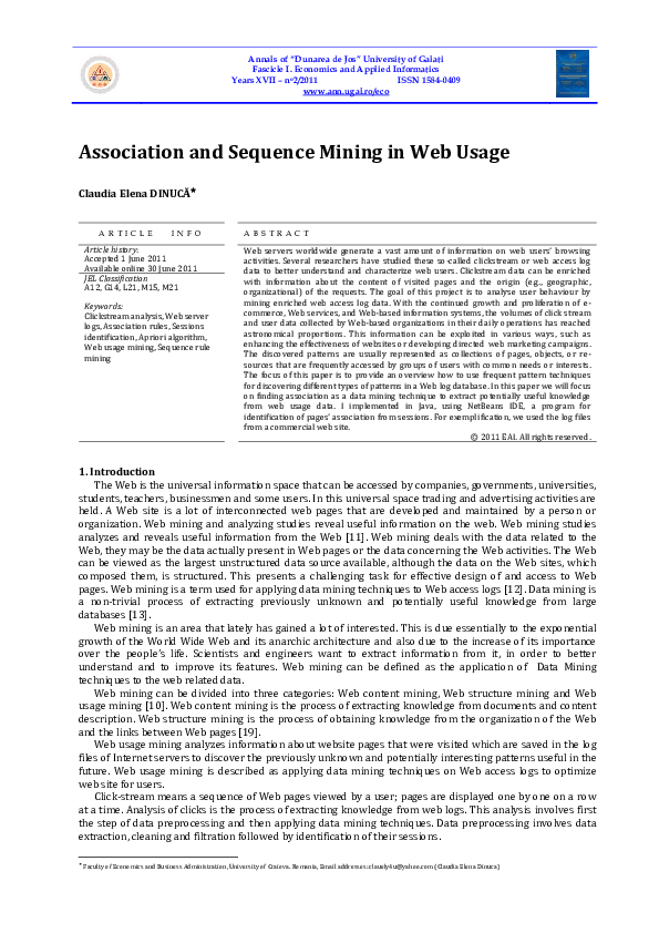 Pdf Association And Sequence Mining In Web Usage