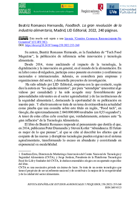 (PDF) Beatriz Romanos Hernando, Foodtech. La gran revolución de la ...