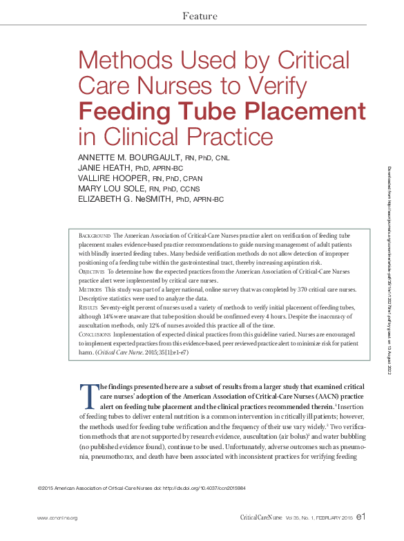 (PDF) Methods used by critical care nurses to verify feeding tube ...