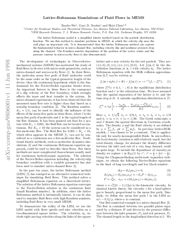 (PDF) Lattice-Boltzmann Simulations of Fluid Flows in MEMS