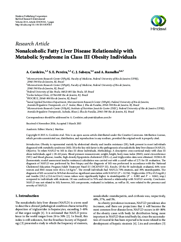 (PDF) Nonalcoholic Fatty Liver Disease Relationship with Metabolic ...