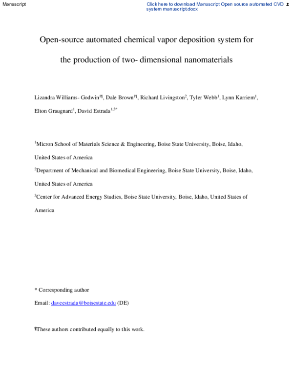 (PDF) Open-source automated chemical vapor deposition system for the production of two ...