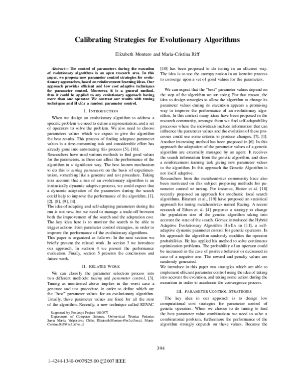 (PDF) Calibrating strategies for evolutionary algorithms (PDF) Calibrating strategies for evolutionary algorithms