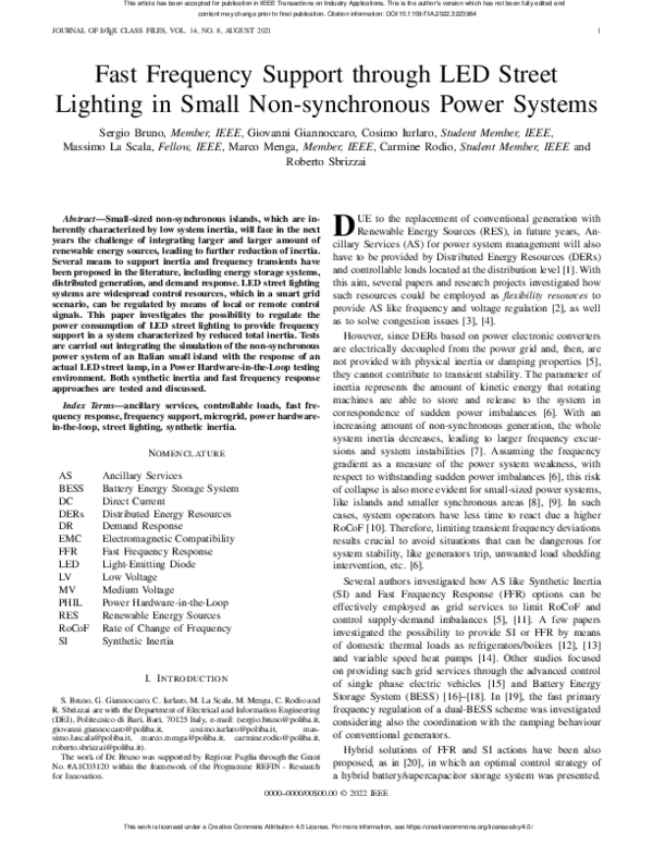 (PDF) Fast Frequency Support Through LED Street Lighting in Small Non ...