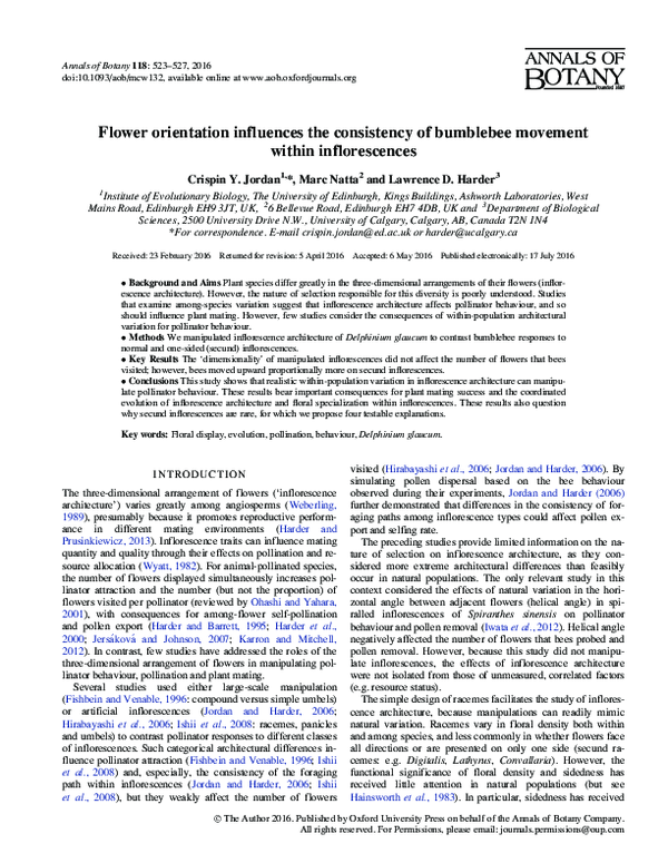 (PDF) Flower orientation influences the consistency of bumblebee ...