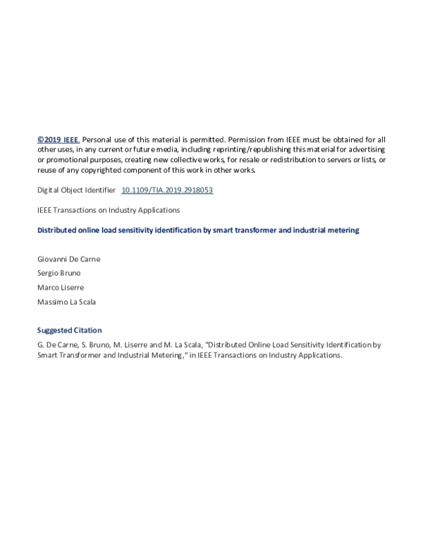 (PDF) Distributed Online Load Sensitivity Identification by Smart Transformer and Industrial ...
