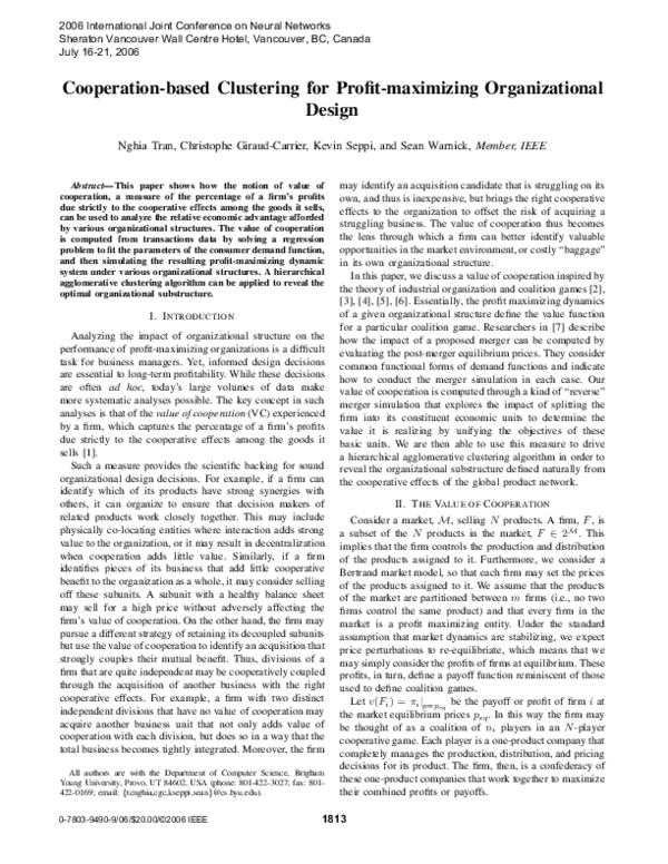 (PDF) Cooperation-based Clustering for Profit-maximizing Organizational Design