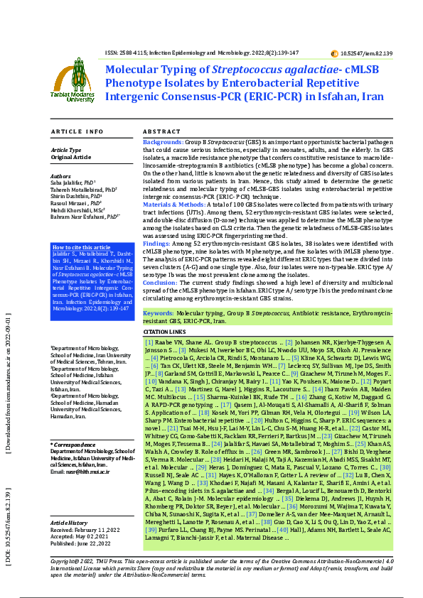 (PDF) Molecular Typing of Streptococcus agalactiae- cMLSB Phenotype ...