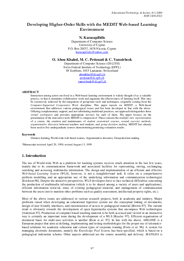 (PDF) Developing higher-order skills with the MEDIT web-based learning environment