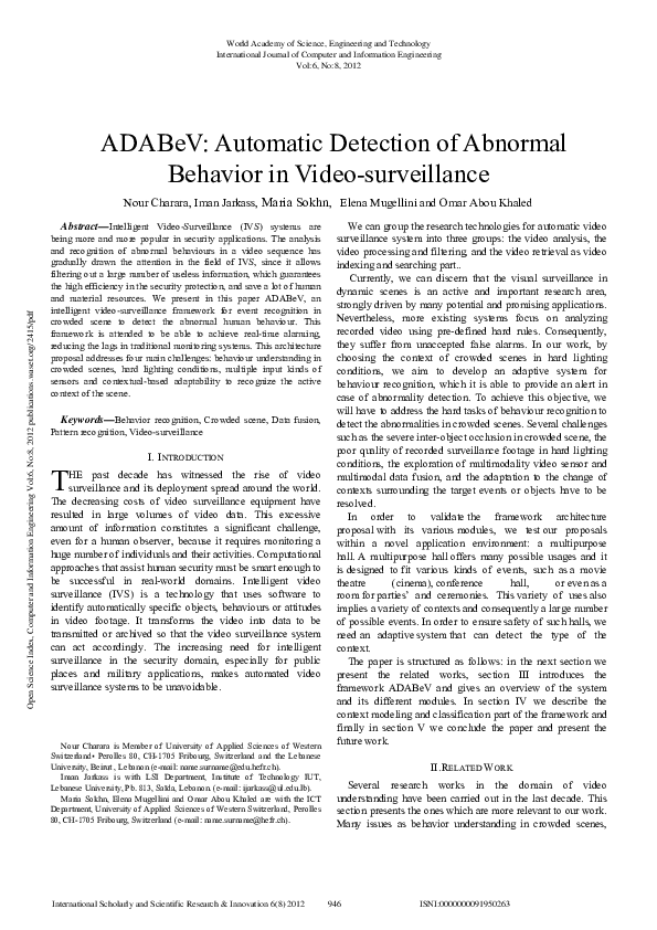 (PDF) Adabev: Automatic Detection Of Abnormal Behavior In Video ... (PDF) Adabev: Automatic Detection Of Abnormal Behavior In Video ...
