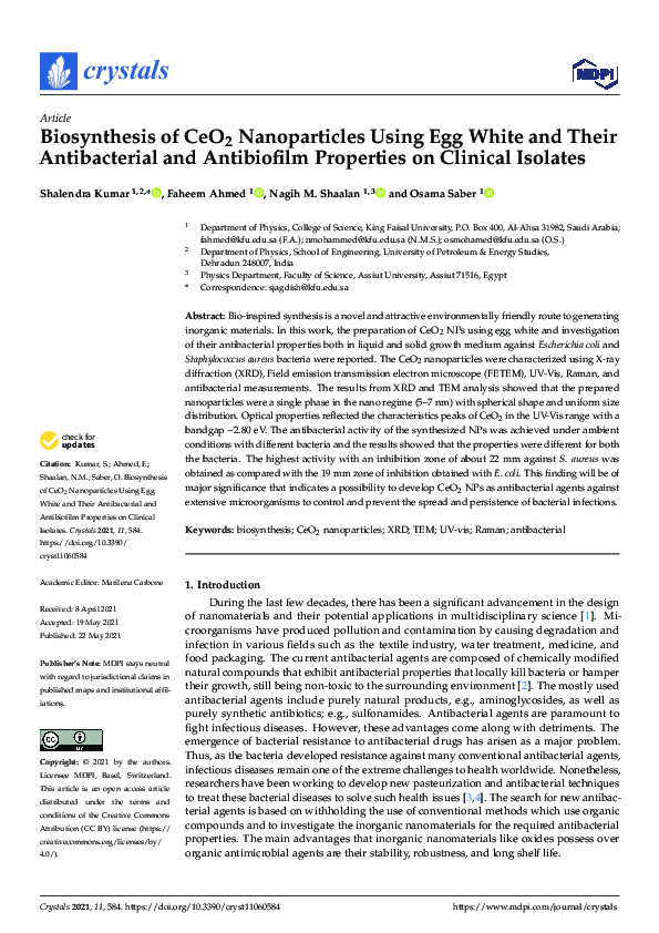 (PDF) Biosynthesis of CeO2 Nanoparticles Using Egg White and Their ...