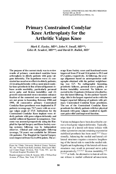 (PDF) Primary Constrained Condylar Knee Arthroplasty for the Arthritic ...