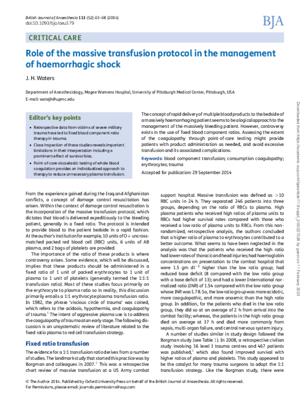 (PDF) Role of the massive transfusion protocol in the management of ...