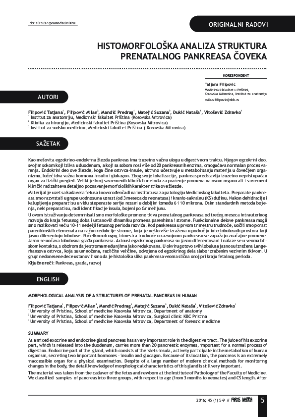 (PDF) Morphological analysis of a structures of prenatal pancreas in human