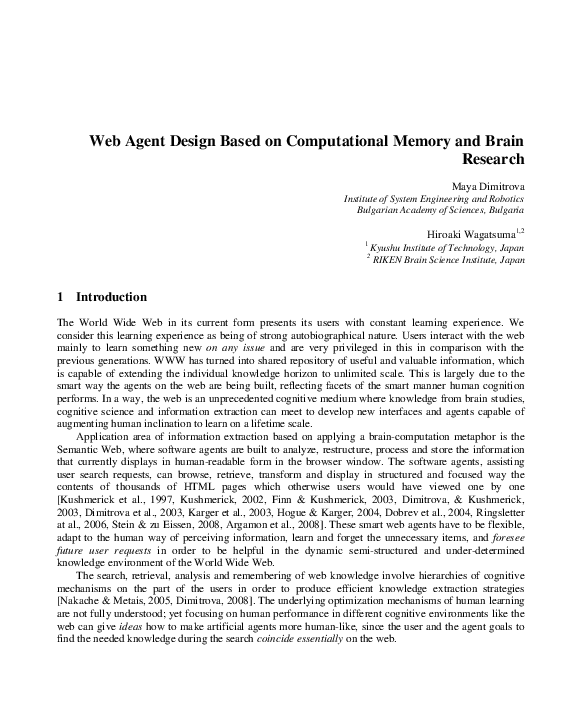 (PDF) Web Agent Design Based on Computational Memory and Brain Research ...