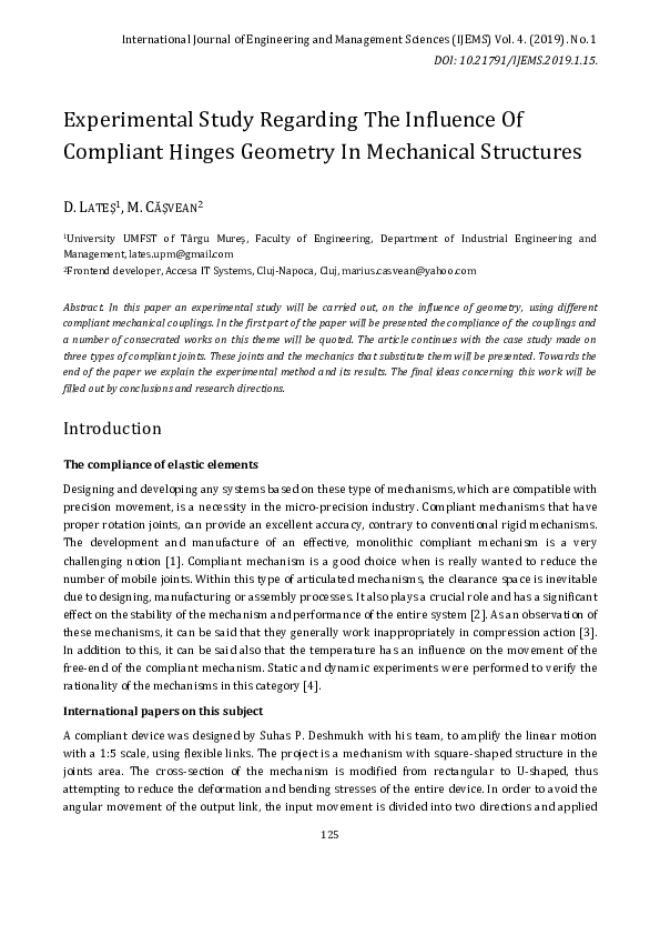 (PDF) Experimental Study Regarding The Influence Of Compliant Hinges ...