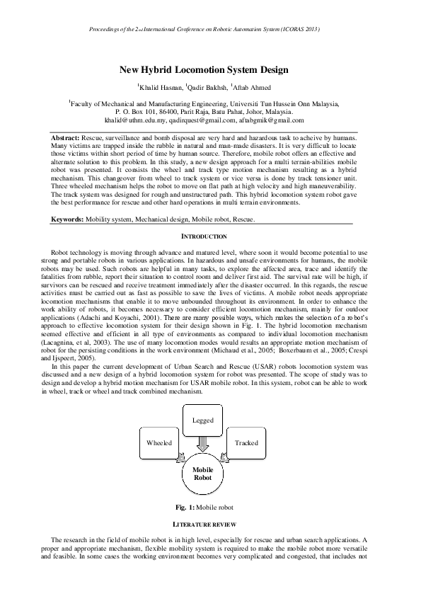 Pdf New Hybrid Locomotion System Design Qadir Bakhsh