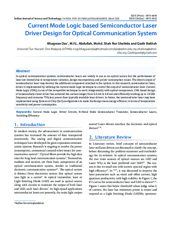 (PDF) Current Mode Logic based Semiconductor Laser Driver Design for Optical Communication System
