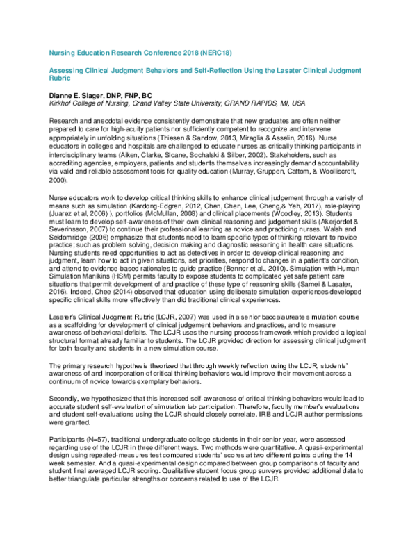 (PDF) Assessing Clinical Judgment Behaviors and Self-Reflection Using ...