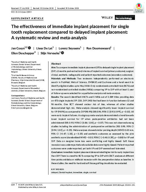 (PDF) The effectiveness of immediate implant placement for single tooth replacement compared to ...