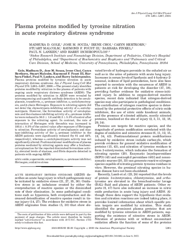 (PDF) Plasma proteins modified by tyrosine nitration in acute ...