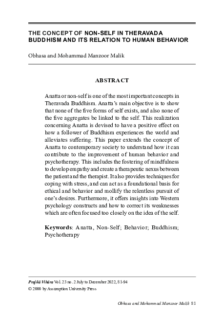(PDF) THE CONCEPT OF NON-SELF IN THERAVADA BUDDHISM AND ITS RELATION TO ...
