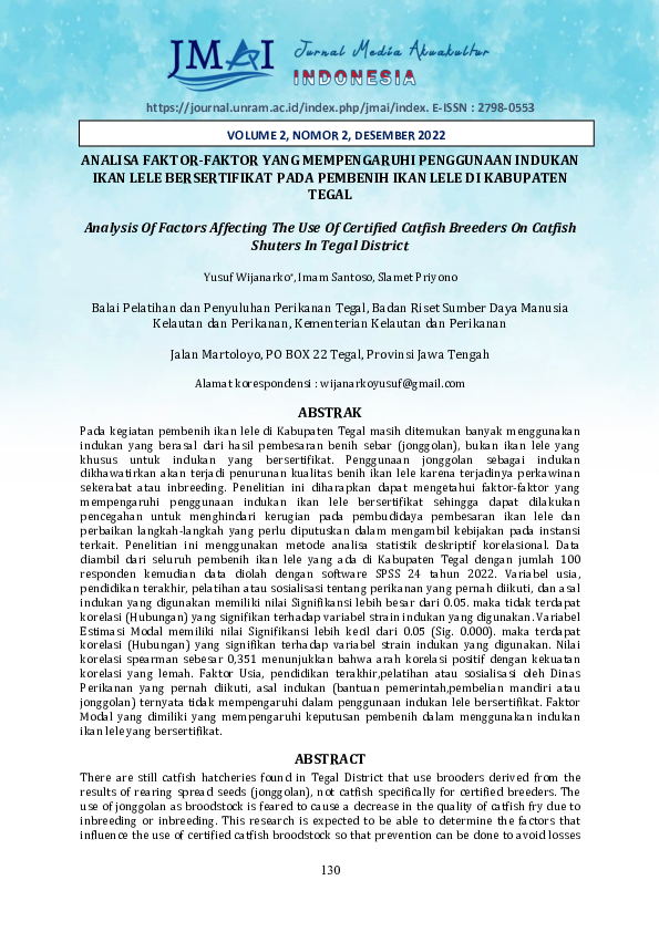 (PDF) Analisa Faktor-Faktor Yang Mempengaruhi Penggunaan Indukan Ikan ...
